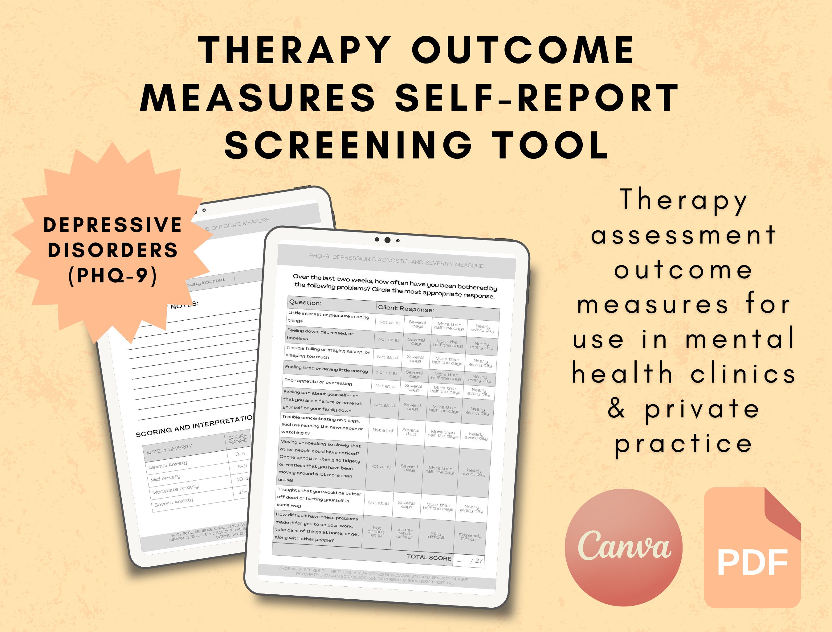 Depression Therapy Outcome Measures Screening Tool PHQ-9 Mental Health ...