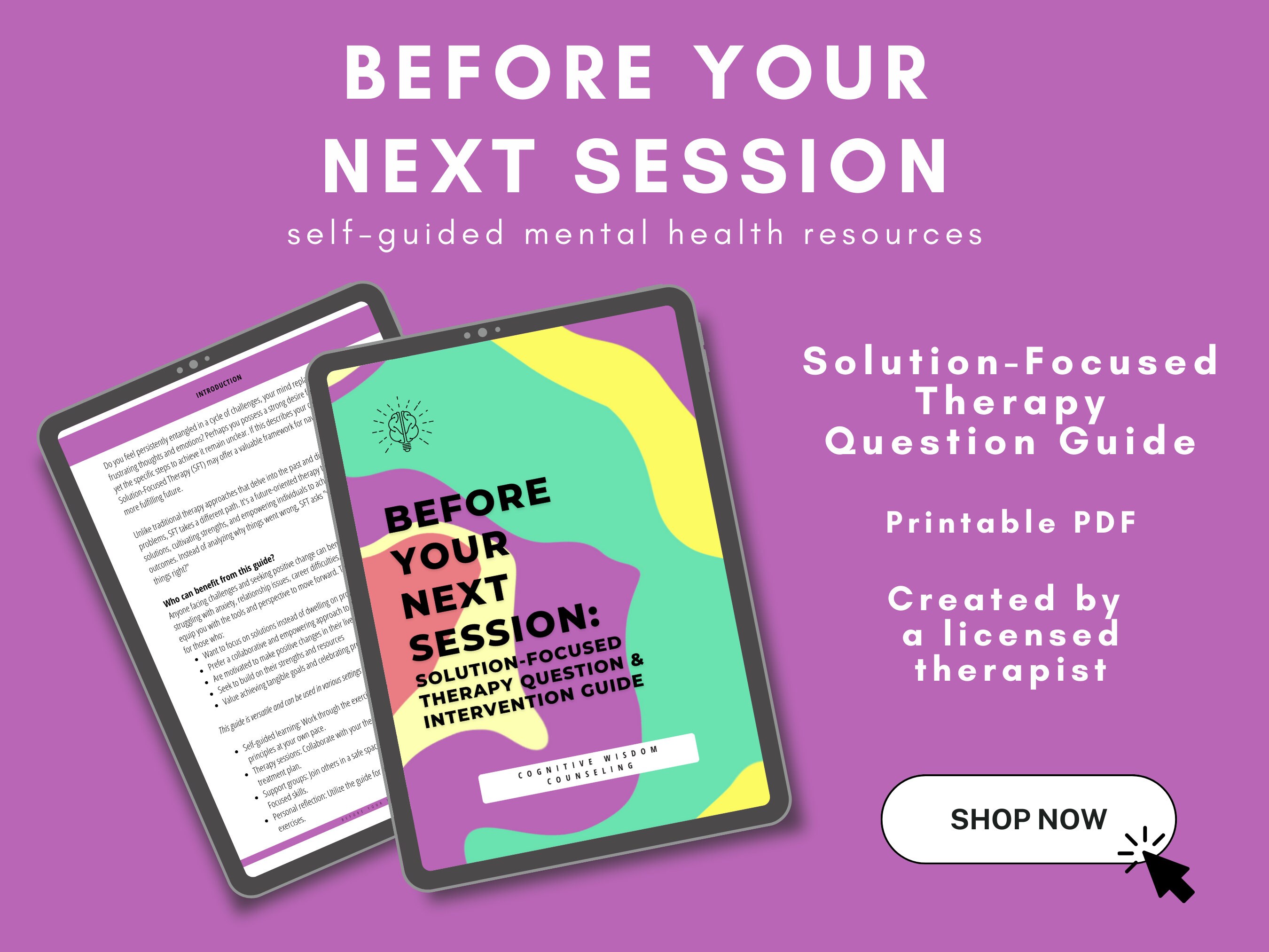 Solution Focused Therapy Question Guide, SFBT Therapy Worksheets ...