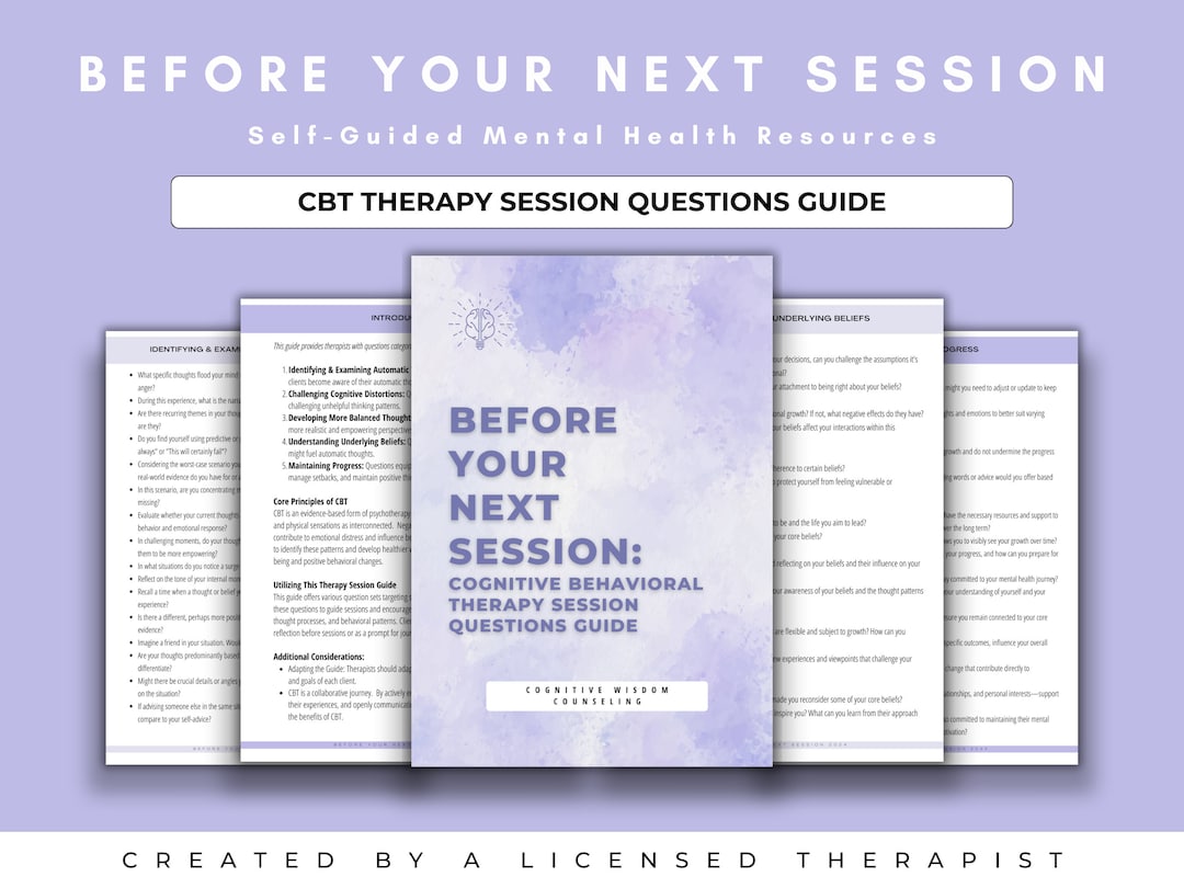 CBT Therapy Questions Guide, Therapy Worksheets, CBT Journal Therapy ...