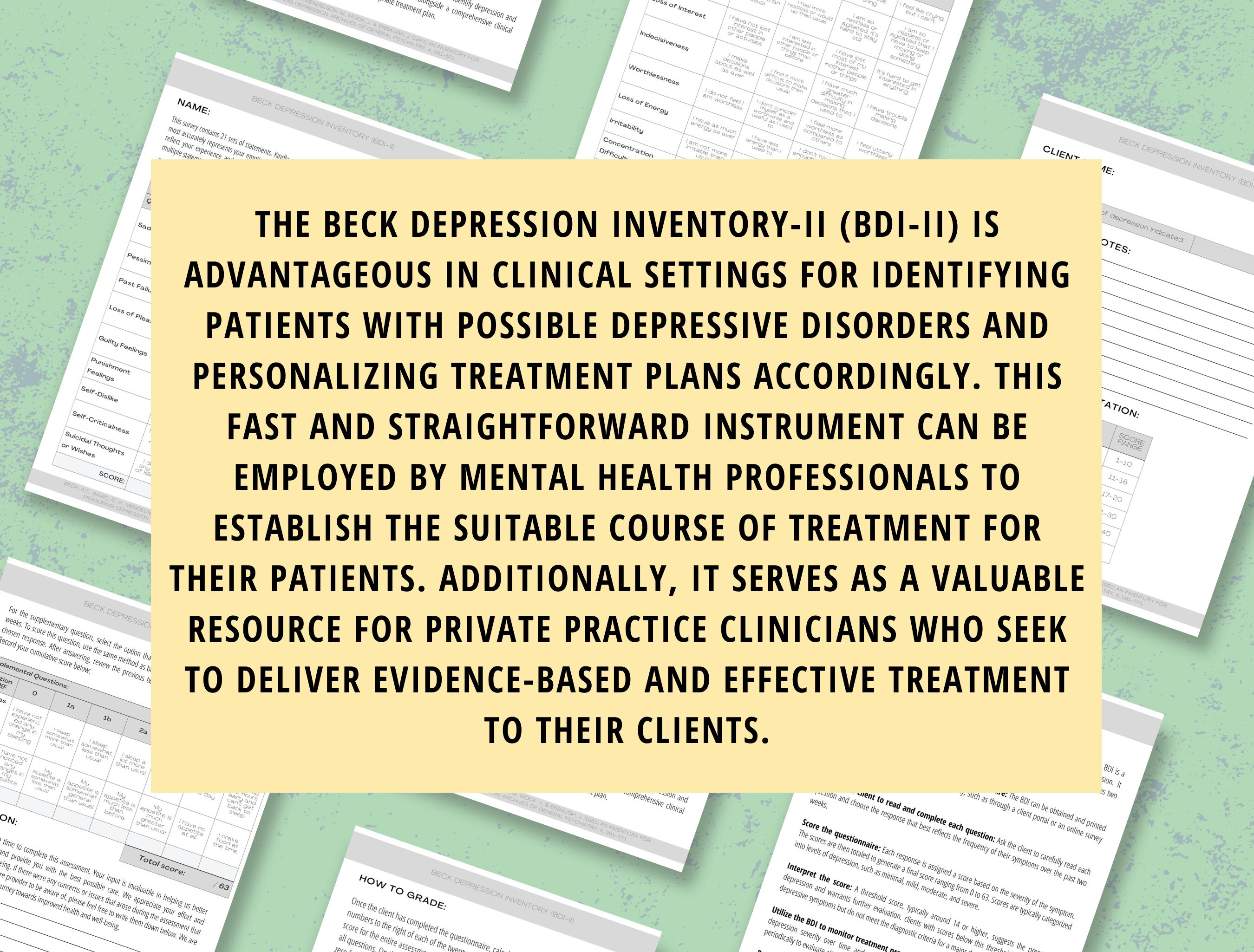 Depression Therapy Outcome Measures Screening Tool, BDI-2, Beck ...