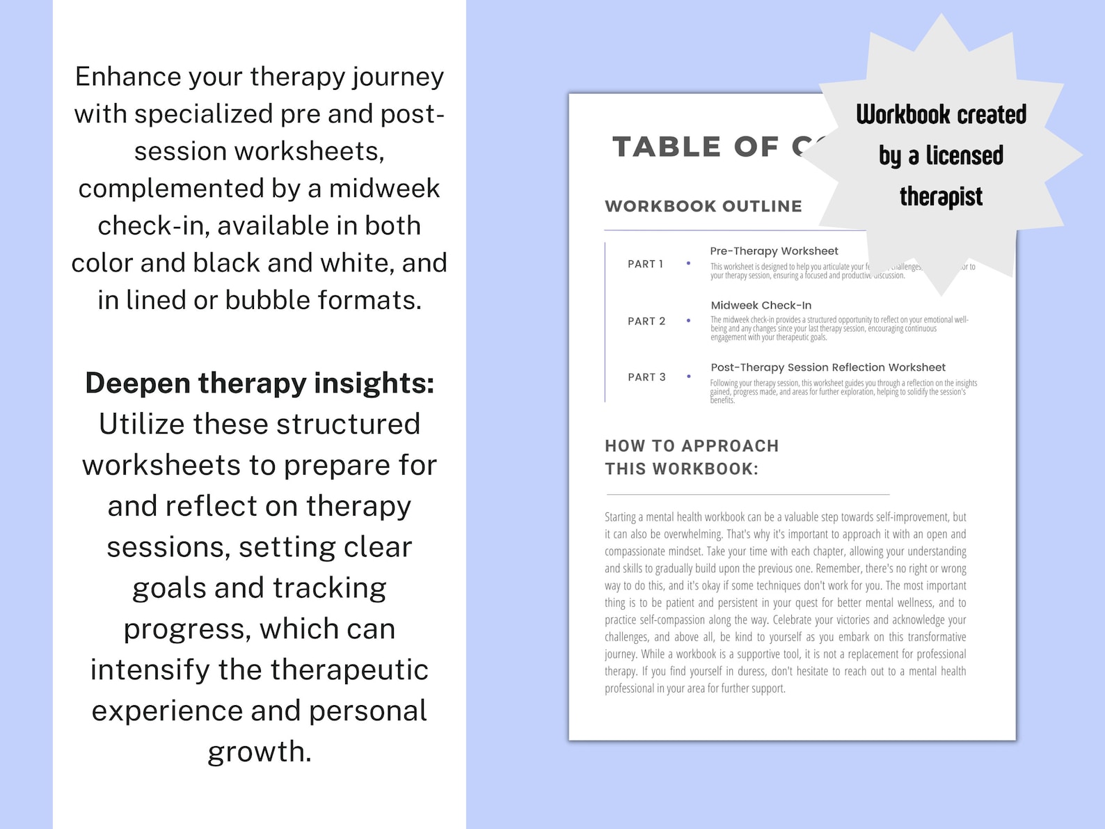 Pre and Post Therapy Workbook, Therapy Worksheet, Mental Health ...