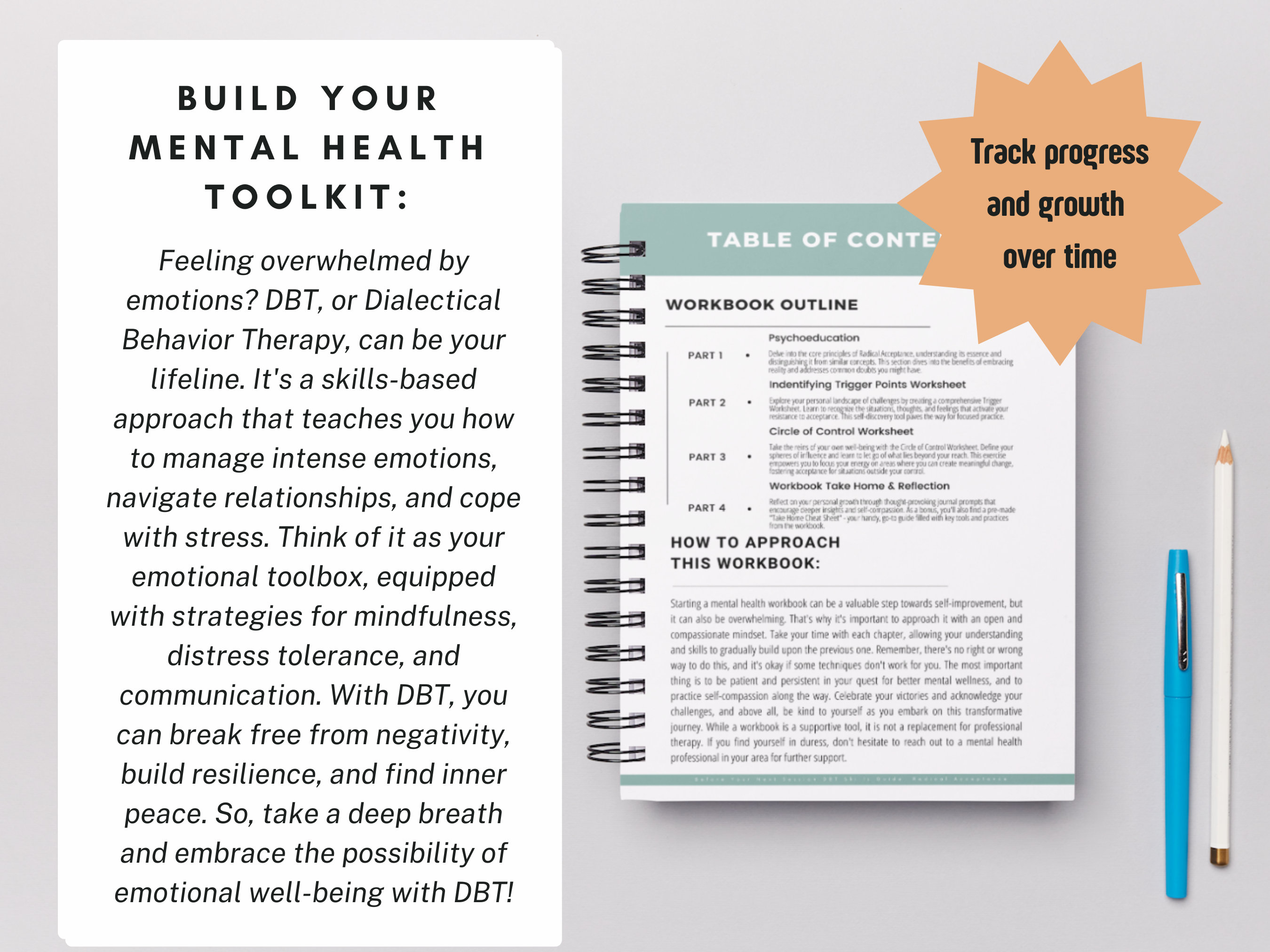 DBT Skills Guide Radical Acceptance Mental Health Workbook, Therapy ...