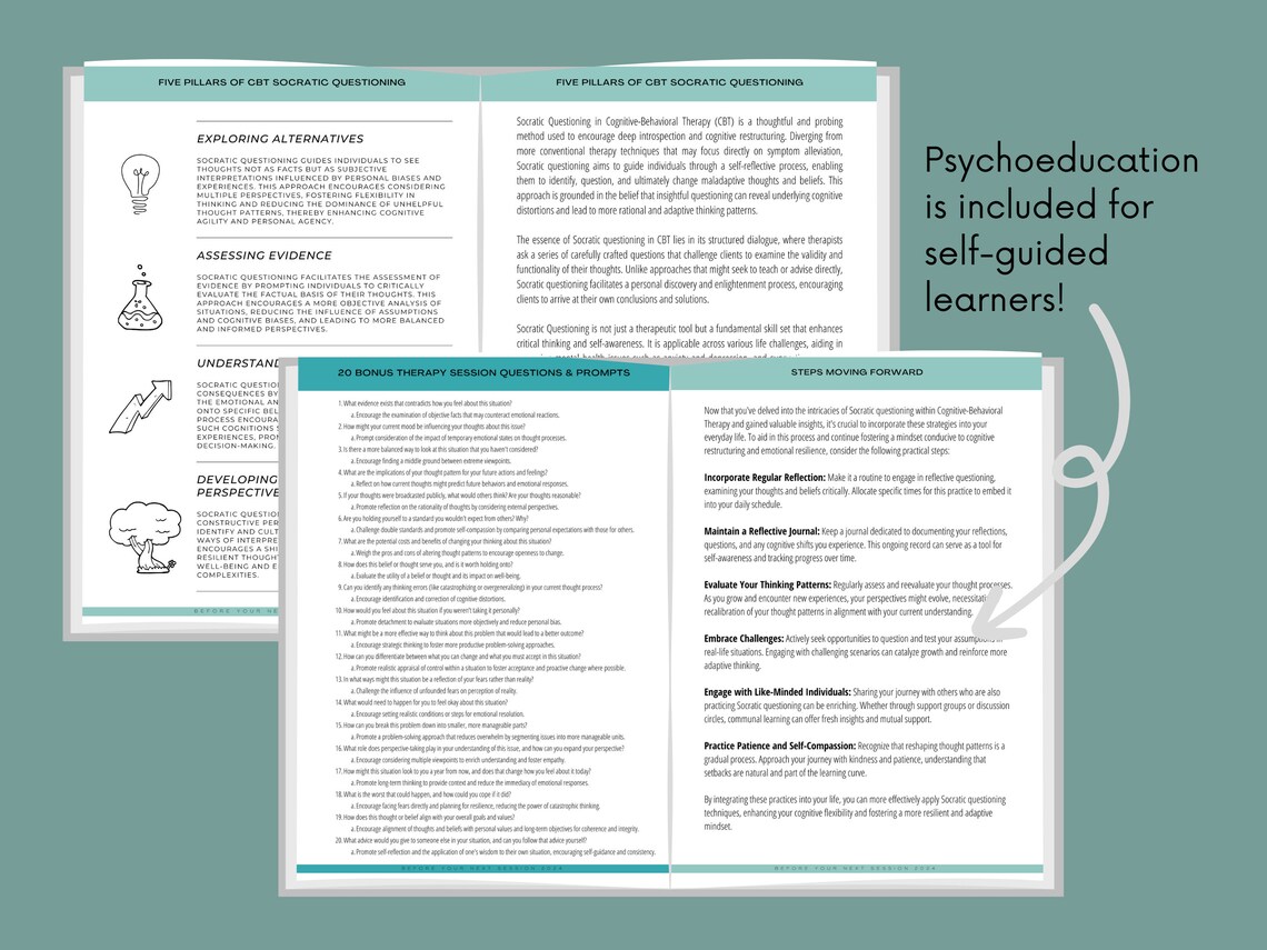 CBT Socratic Questioning Therapy Session Questions, Therapist Tools ...