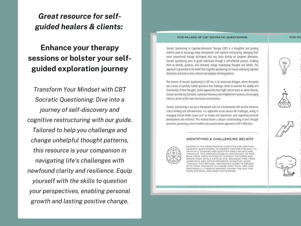 CBT Socratic Questioning Therapy Session Questions, Therapist Tools ...