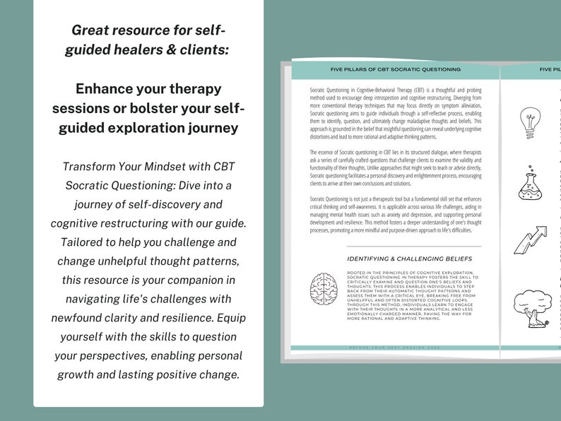CBT Socratic Questioning Therapy Session Questions, Therapist Tools ...