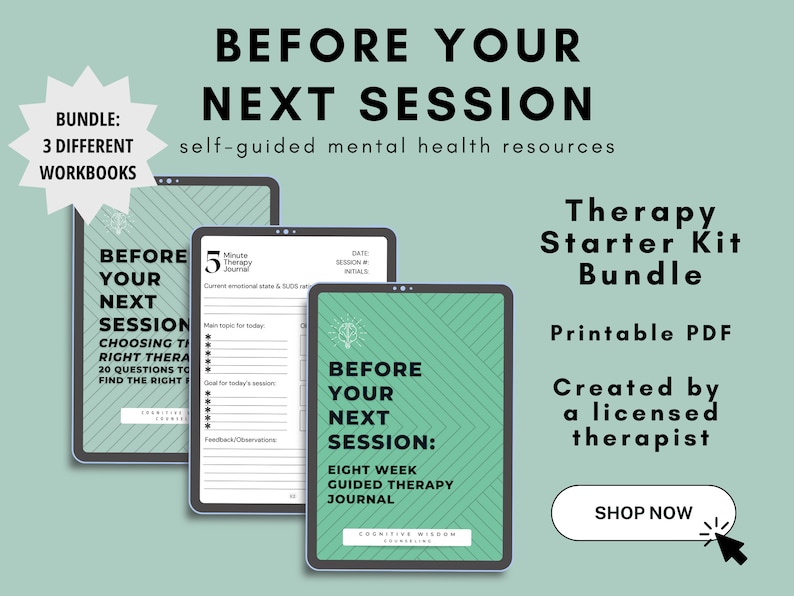 Therapy Starter Kit Bundle Mental Health Journal, Therapy Worksheets ...