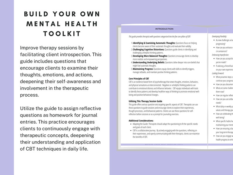 CBT Therapy Questions Guide, Therapy Worksheets, CBT Journal Therapy ...