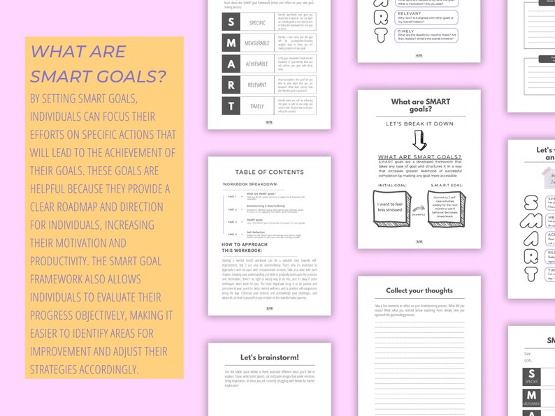 SMART Goals Mental Health Workbook, Goal Setting, Therapy Worksheet ...