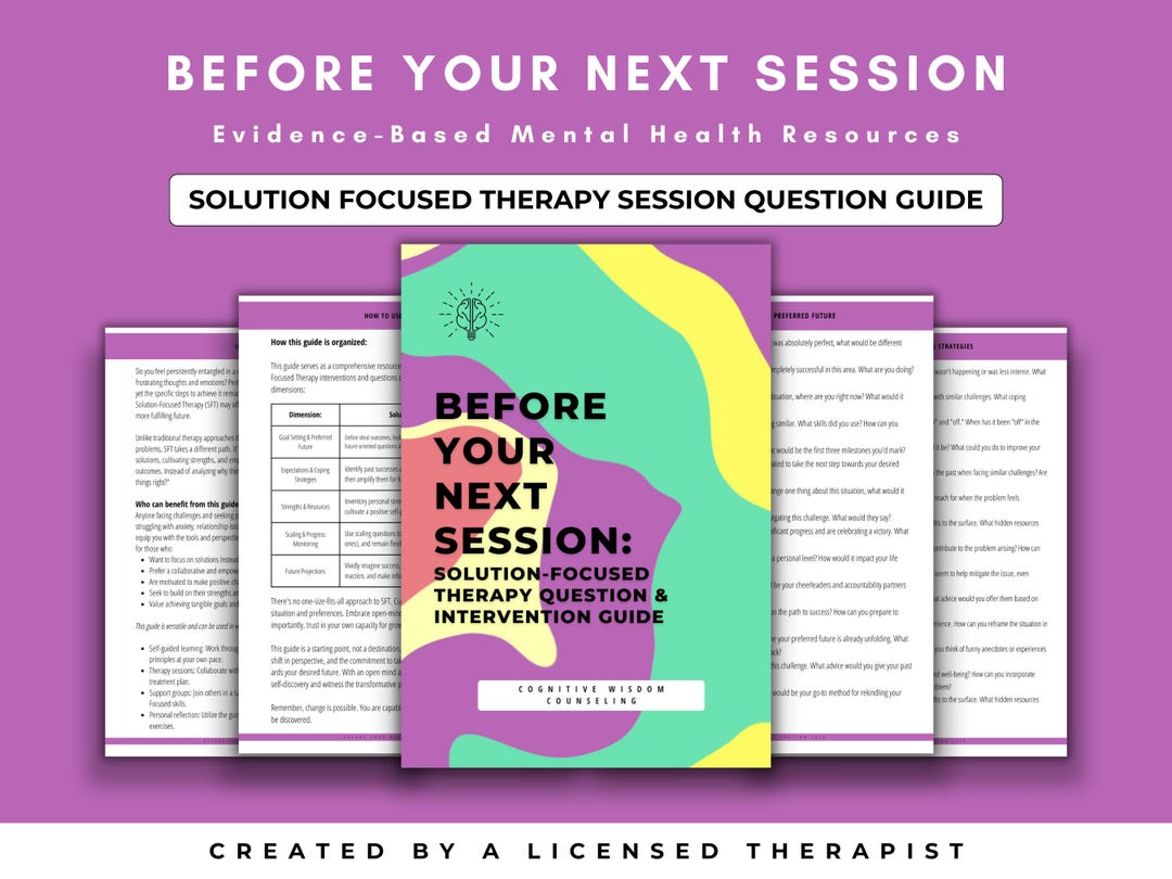 Solution Focused Therapy Question Guide, SFBT Therapy Worksheets ...