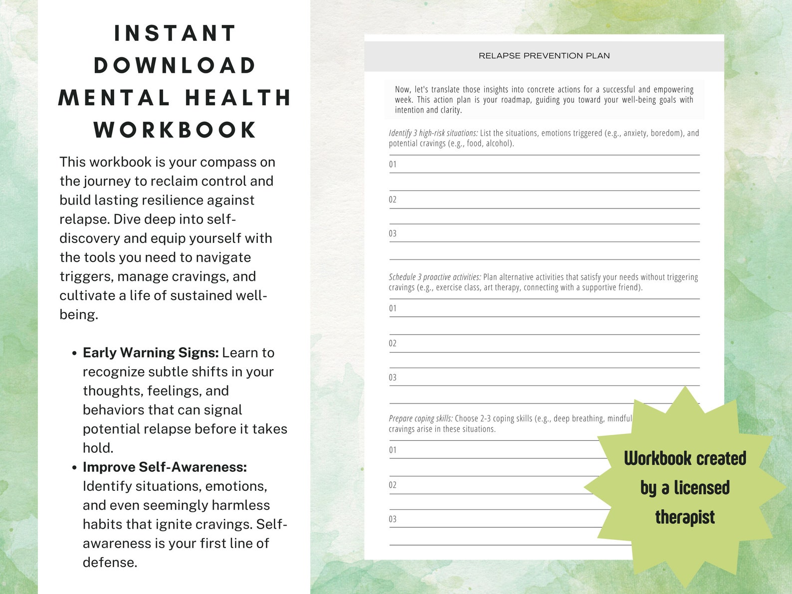 Addiction Recovery Relapse Prevention Plan, Therapy Worksheets ...