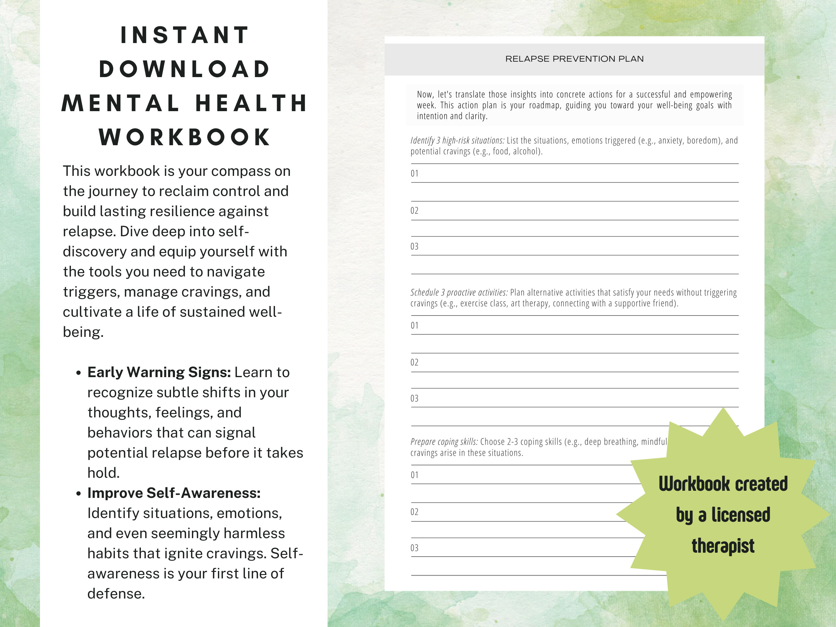 Addiction Recovery Relapse Prevention Plan, Therapy Worksheets ...