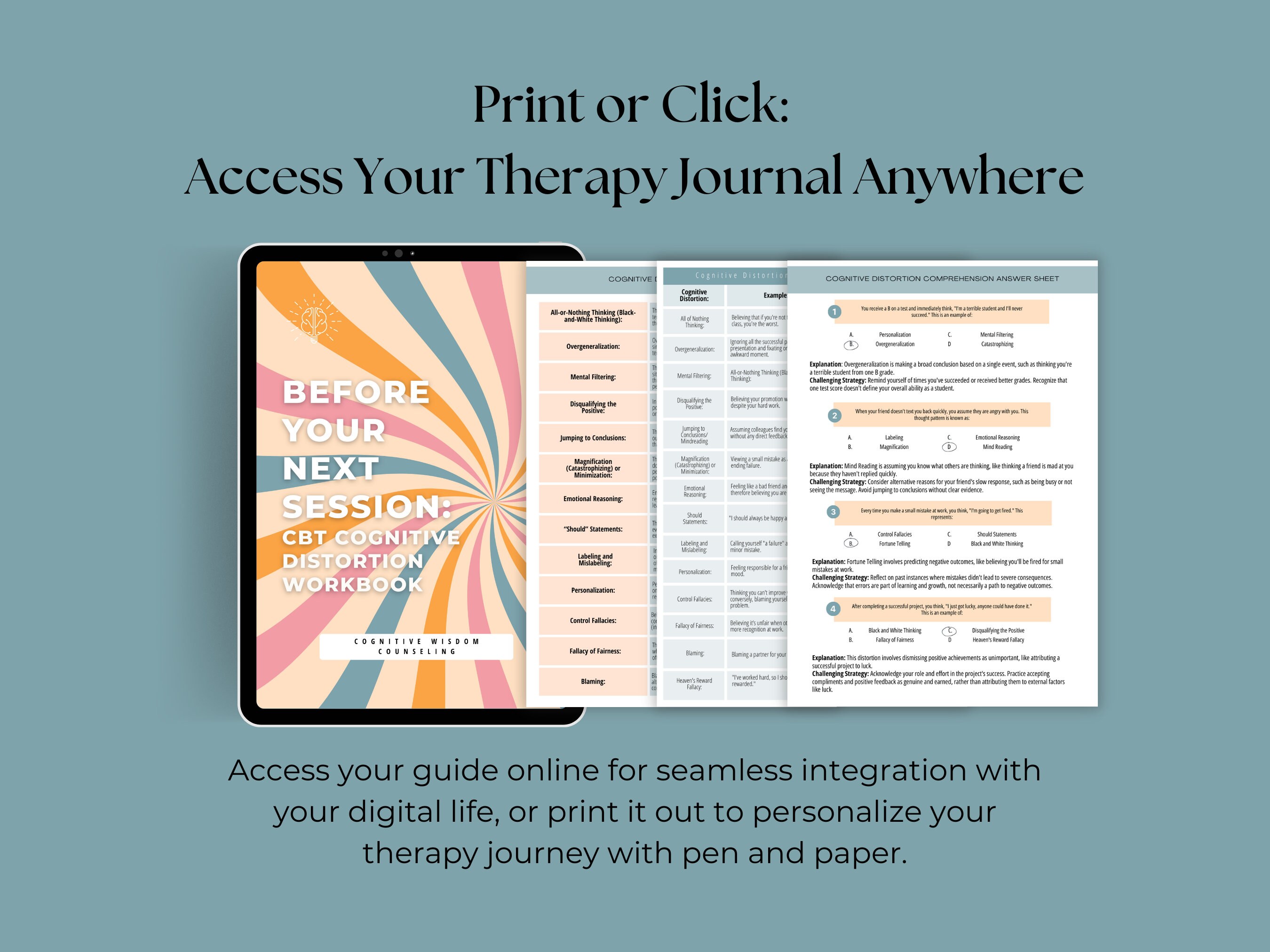 CBT Therapy Cognitive Distortions & Thinking Errors Workbook, CBT ...