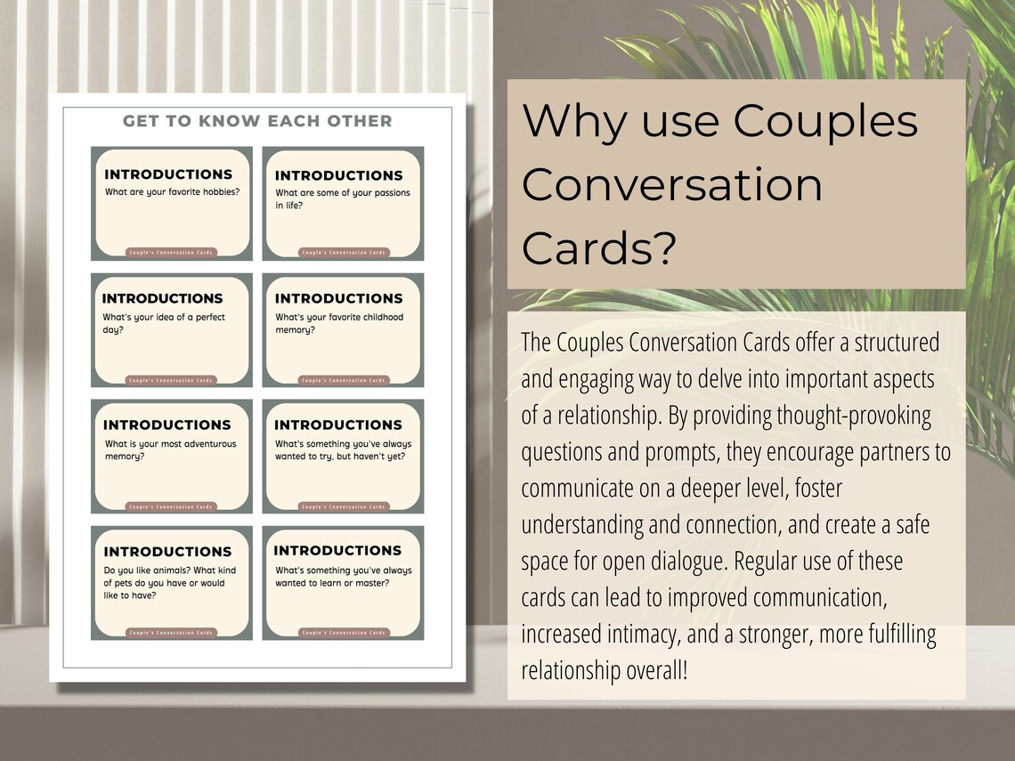 Relationship Question Cards, Couples Therapy, Conversation Cards, Date ...