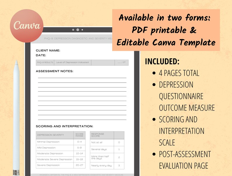 Depression Therapy Outcome Measures Screening Tool PHQ-9 Mental Health ...