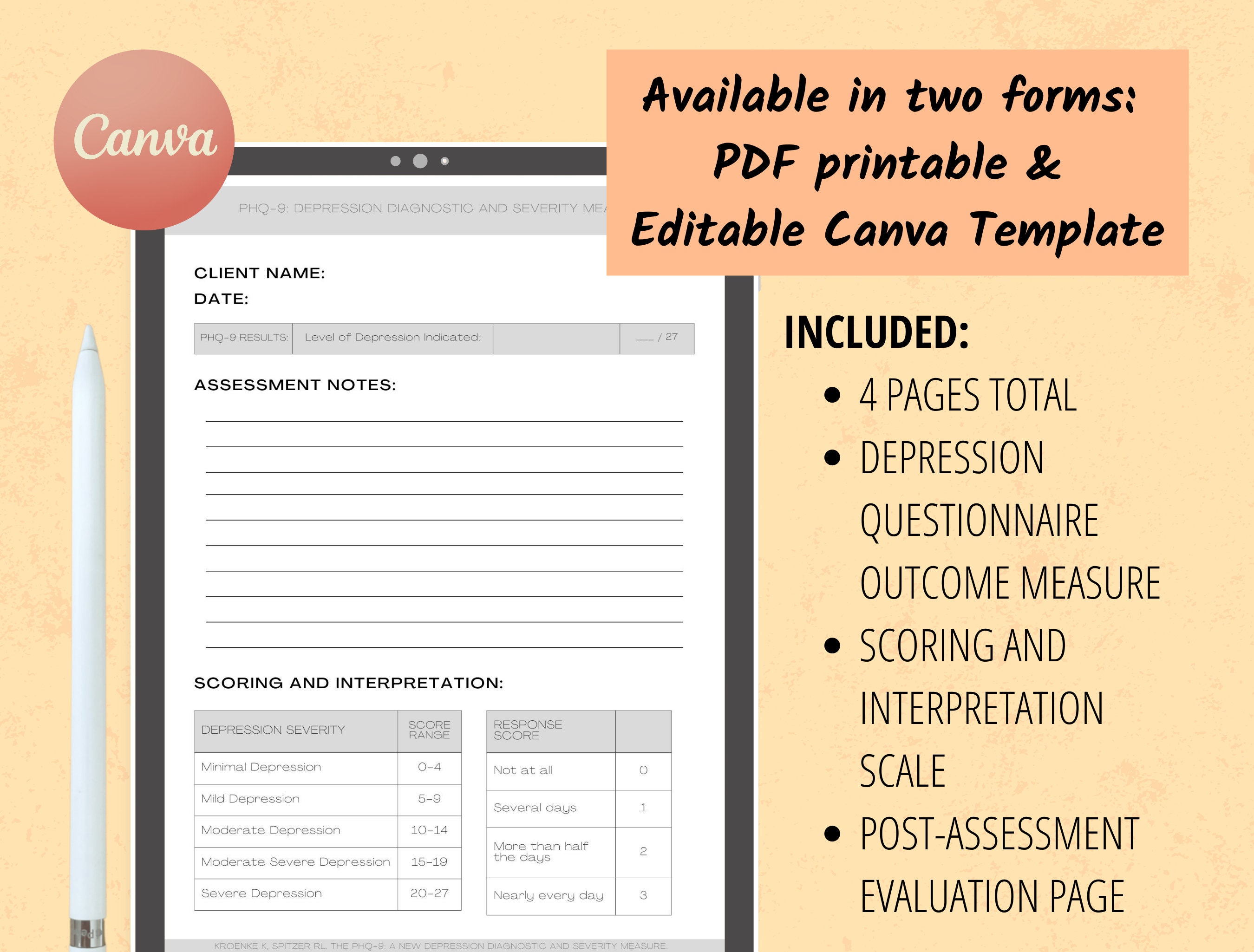 Depression Therapy Outcome Measures Screening Tool PHQ-9 Mental Health ...