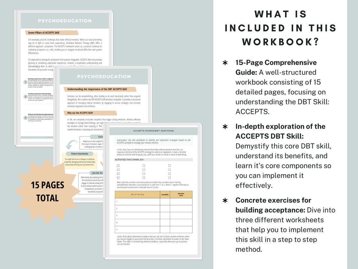 DBT Skills Guide ACCEPTS Mental Health Workbook, Therapy Worksheets ...