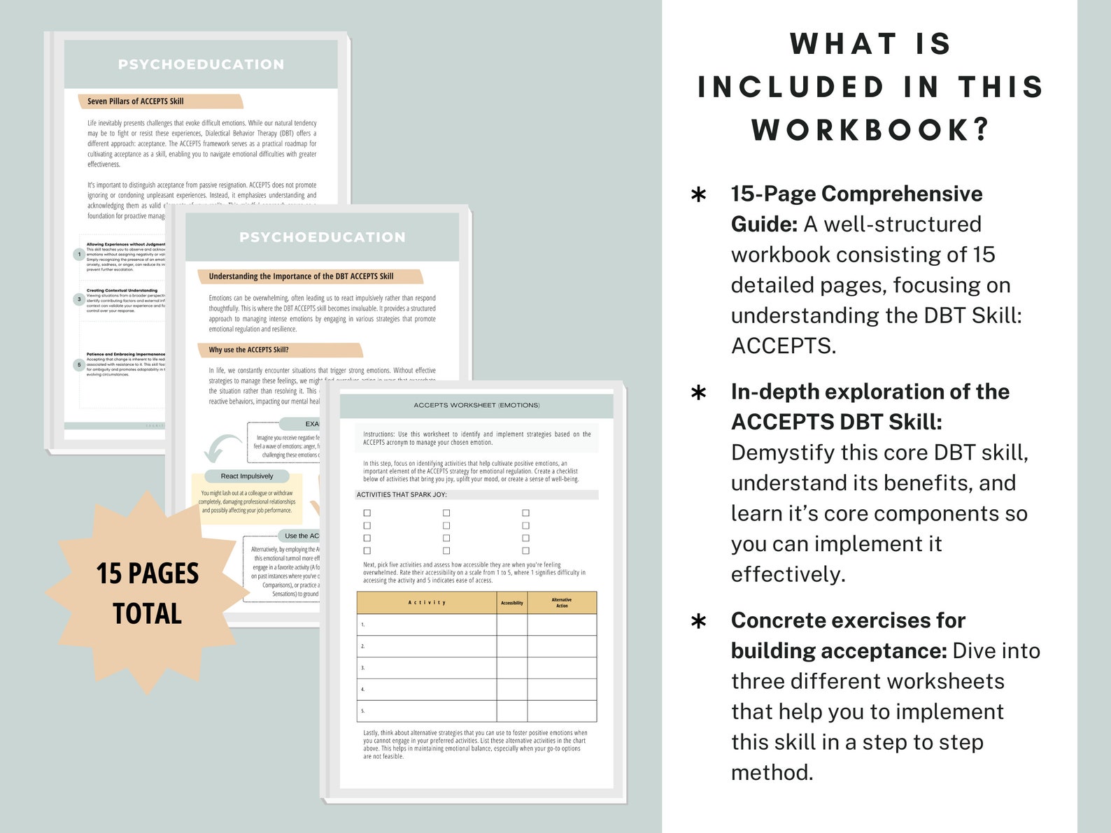 DBT Skills Guide ACCEPTS Mental Health Workbook, Therapy Worksheets ...