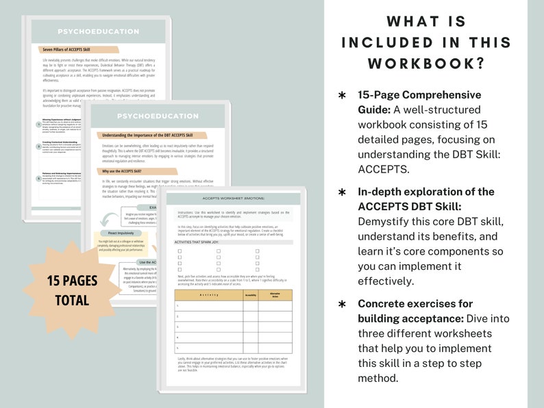 DBT Skills Guide ACCEPTS Mental Health Workbook, Therapy Worksheets ...
