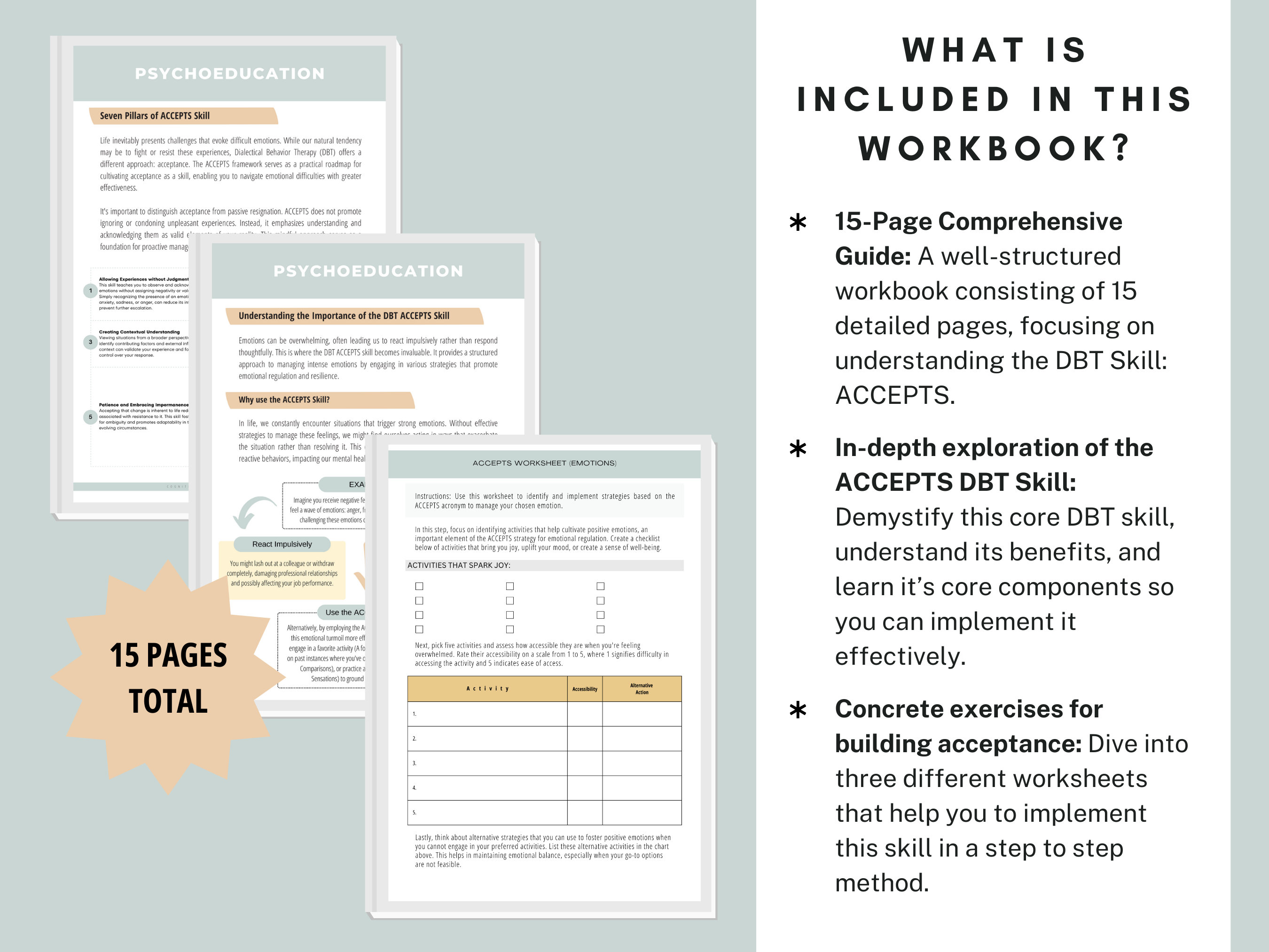 DBT Skills Guide ACCEPTS Mental Health Workbook, Therapy Worksheets ...