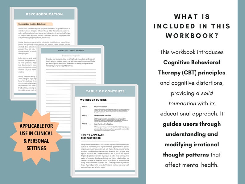CBT Therapy Cognitive Distortions & Thinking Errors Workbook, CBT ...