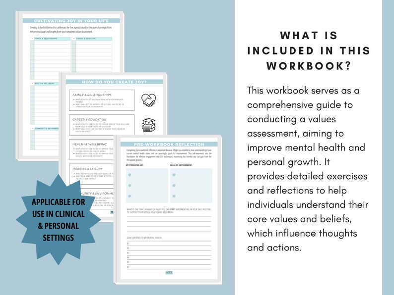 CBT Worksheets: Core Beliefs and Core Values Assessment, Therapy ...