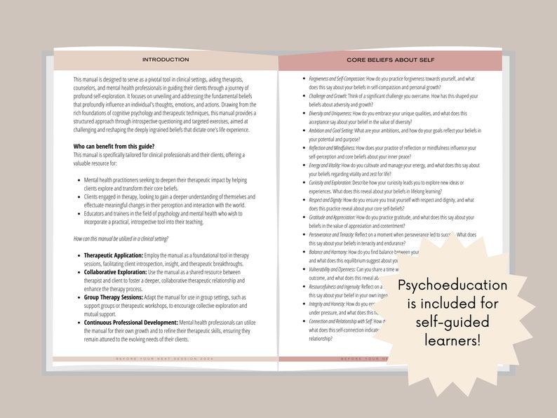 Core Beliefs Therapy Questions Session Guide, Therapy Tools for ...