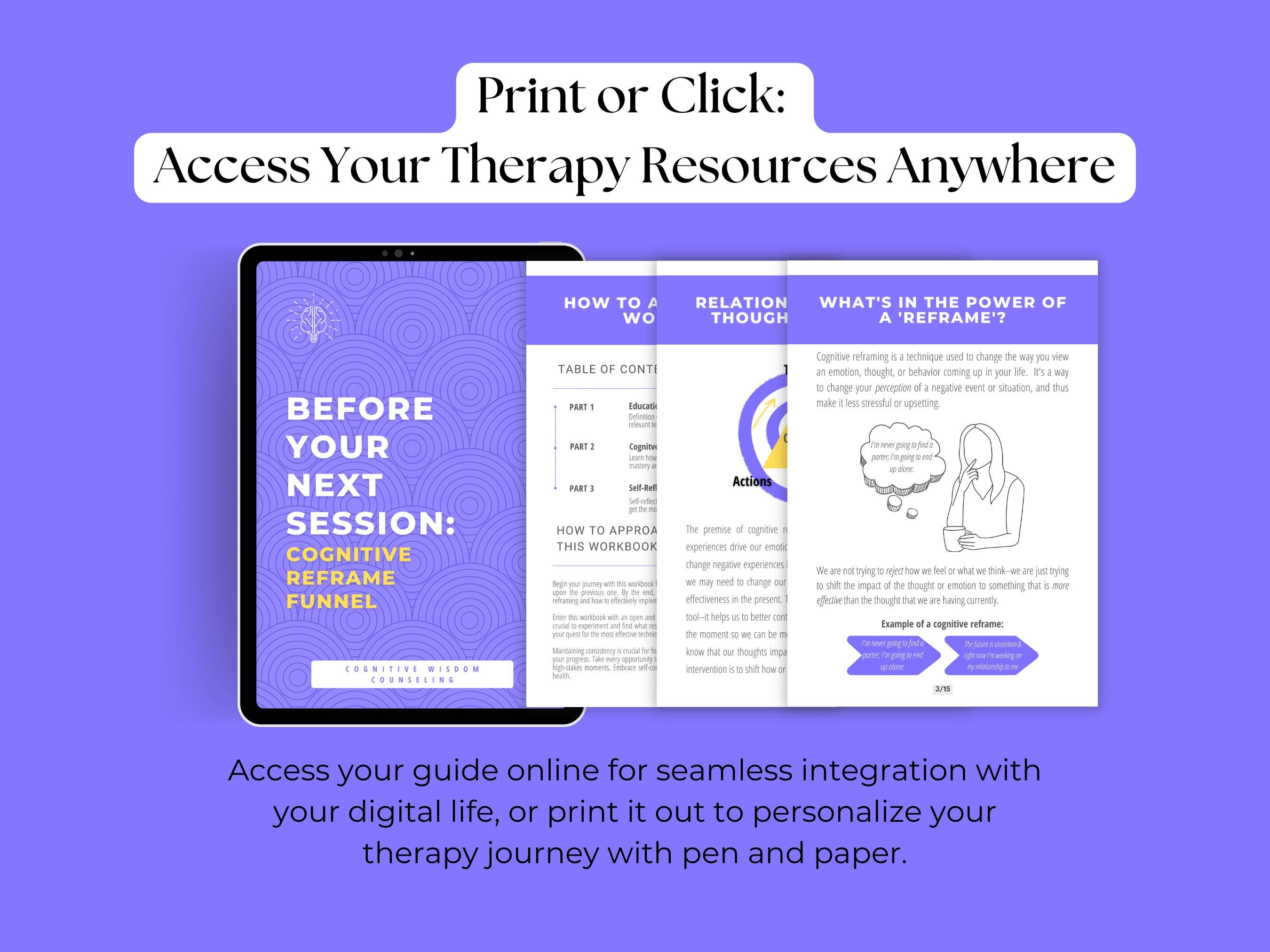 CBT Cognitive Reframe Mental Health Workbook, Therapy Worksheets, Tools ...
