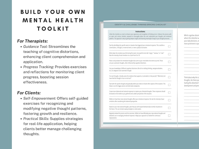 CBT Therapy Cognitive Distortions & Thinking Errors Workbook, CBT ...