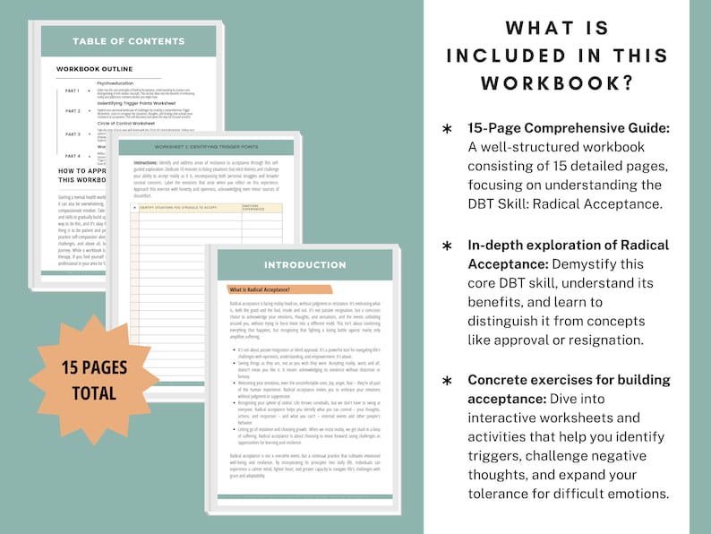 DBT Skills Guide Radical Acceptance Mental Health Workbook, Therapy Worksheets, DBT Journal ...