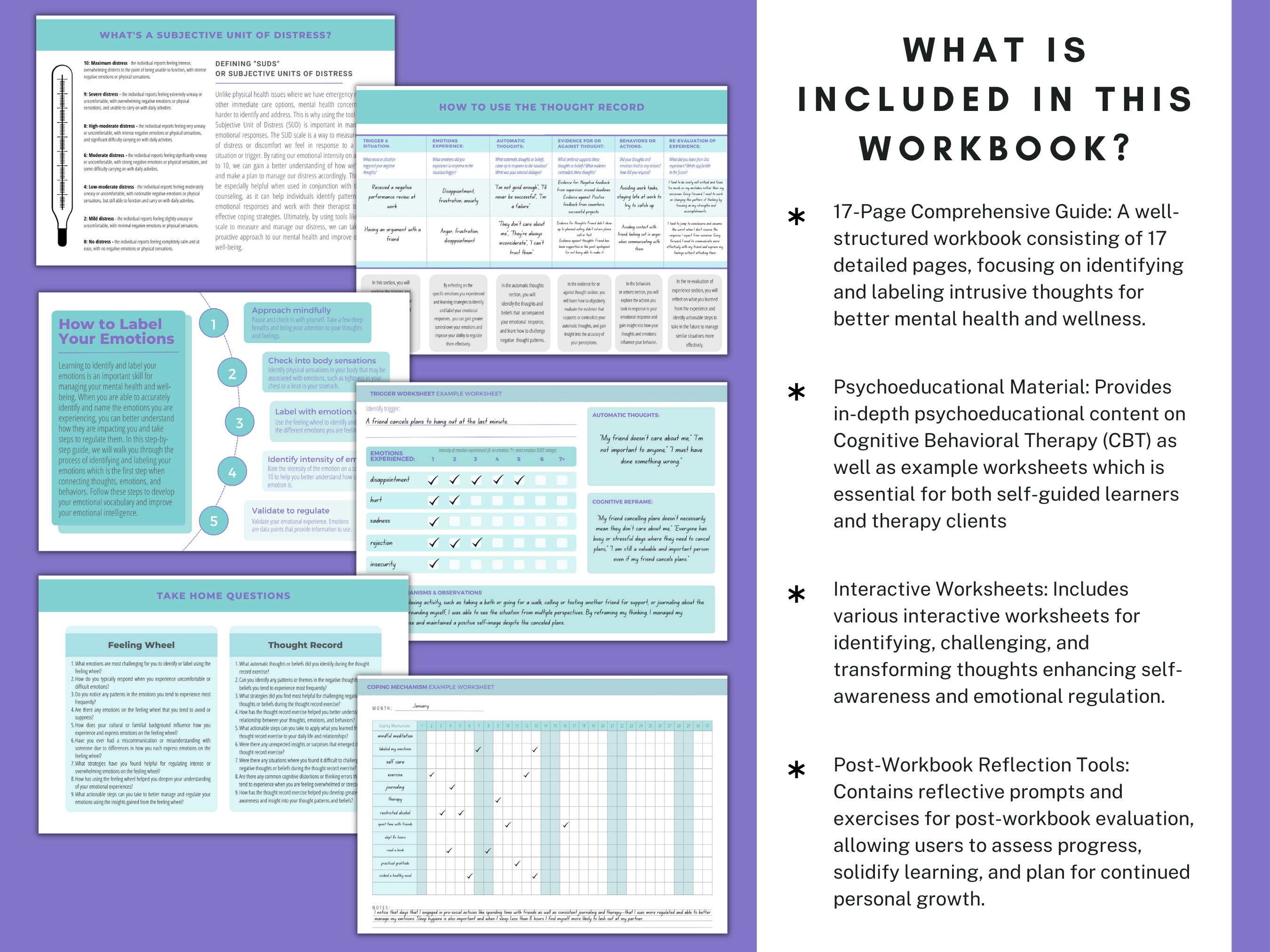 CBT Worksheets Thought Record Mental Health Workbook, Therapy ...