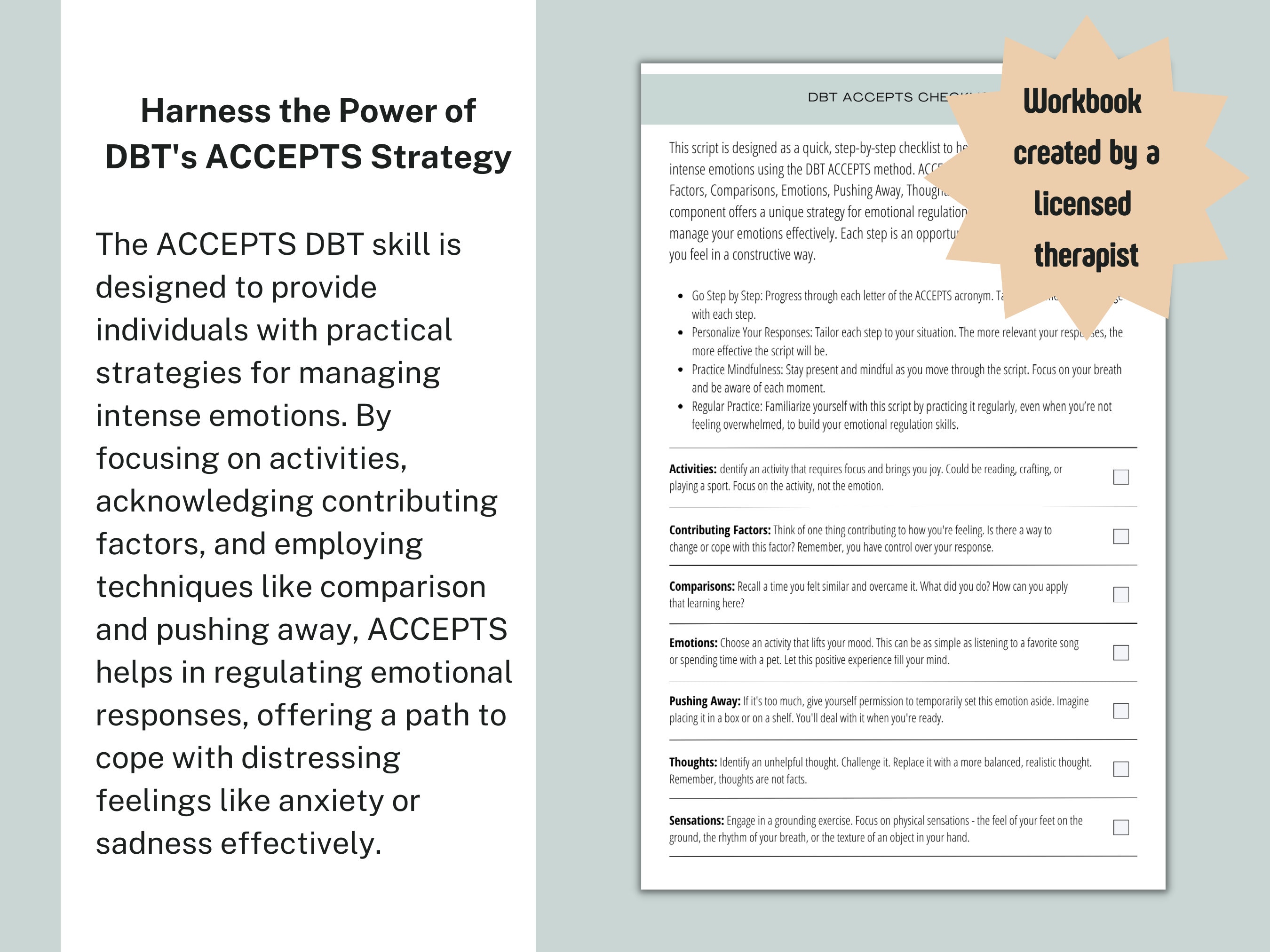 DBT Skills Guide ACCEPTS Mental Health Workbook, Therapy Worksheets ...