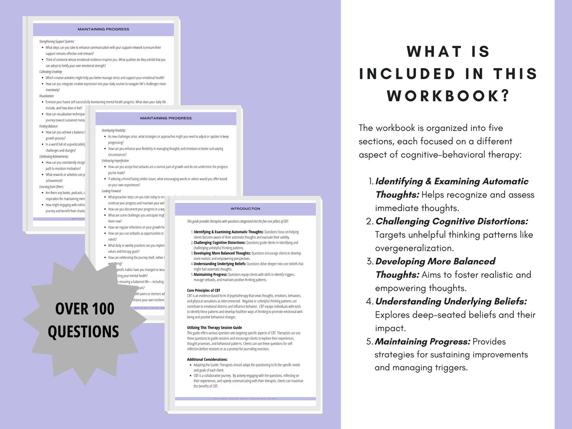 CBT Therapy Questions Guide, Therapy Worksheets, CBT Journal Therapy ...