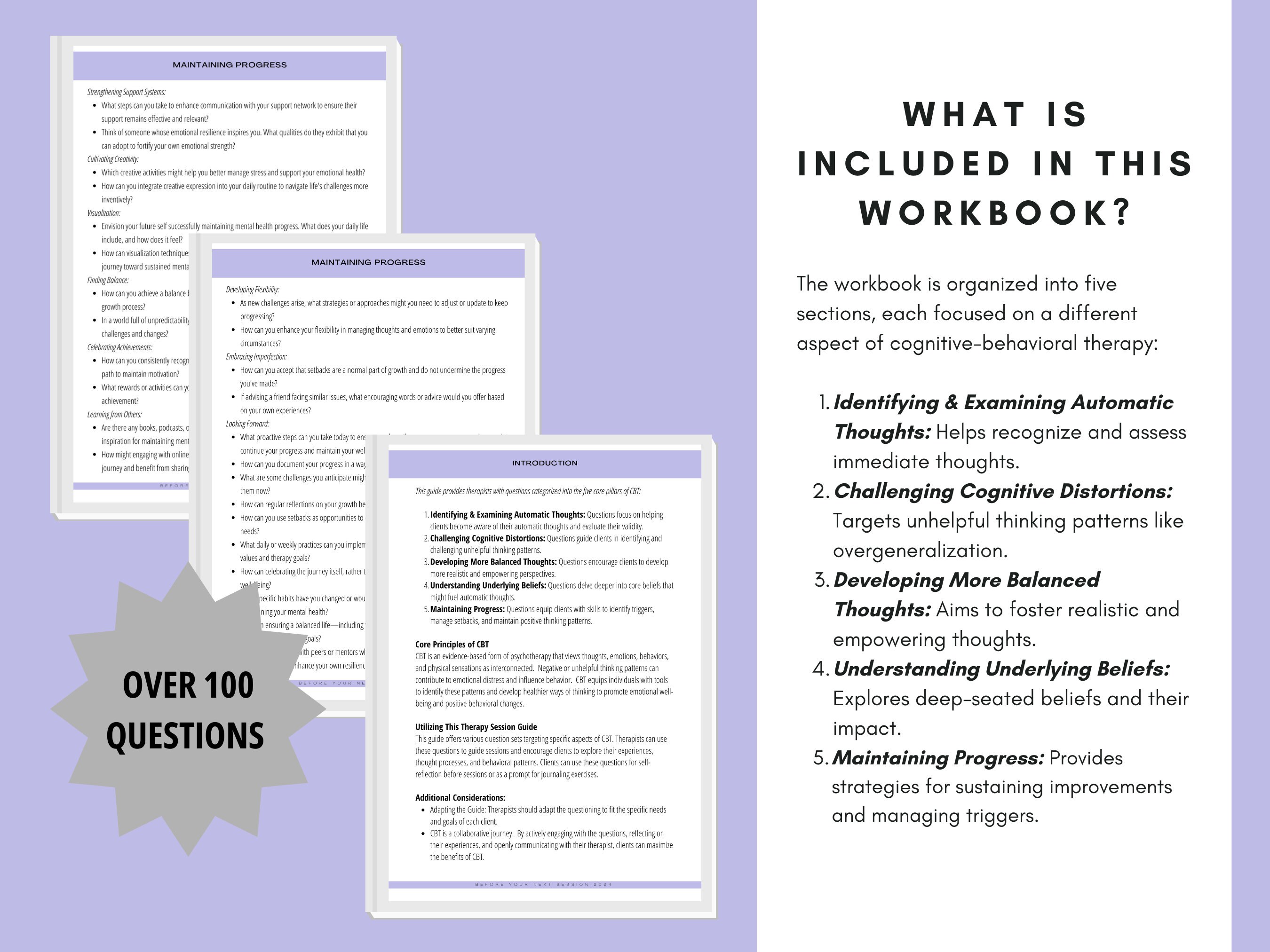 CBT Therapy Questions Guide, Therapy Worksheets, CBT Journal Therapy ...