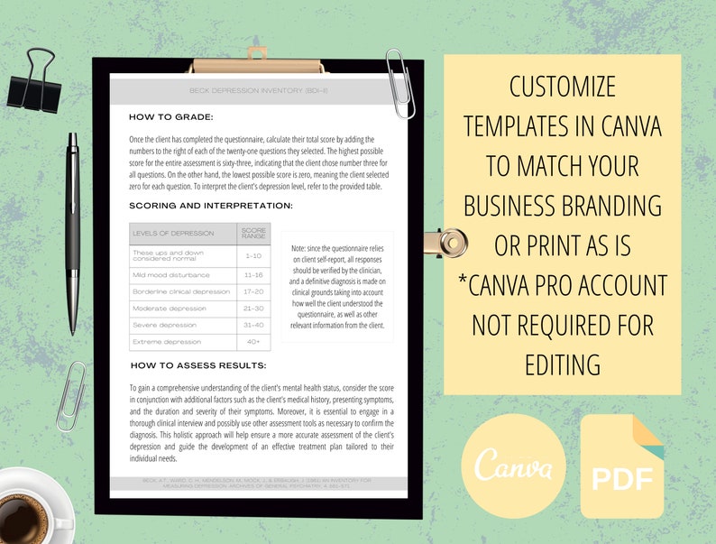 Depression Therapy Outcome Measures Screening Tool, BDI-2, Beck ...