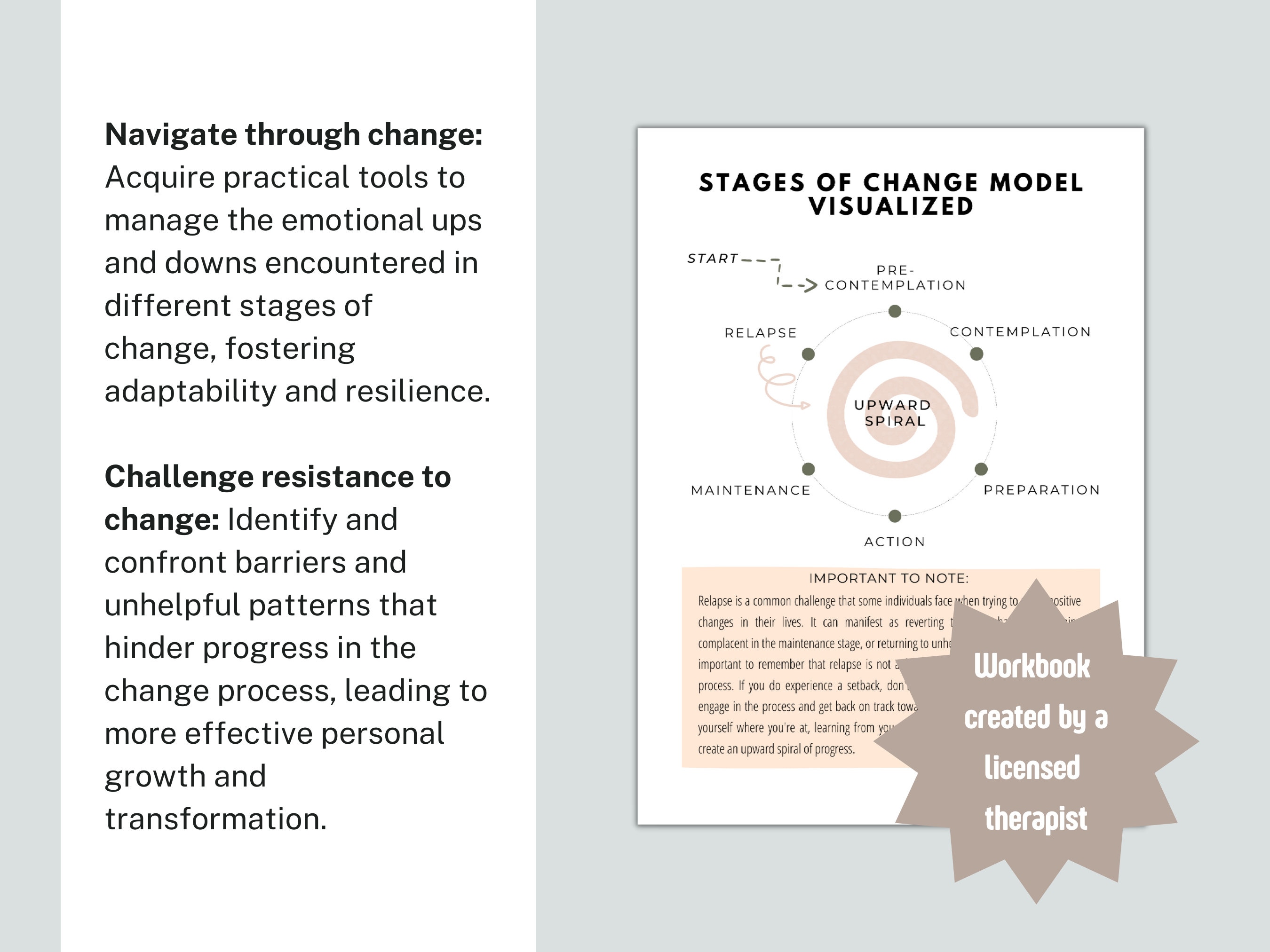 Stages of Change Mental Health Workbook, Therapy Worksheets, Addiction ...