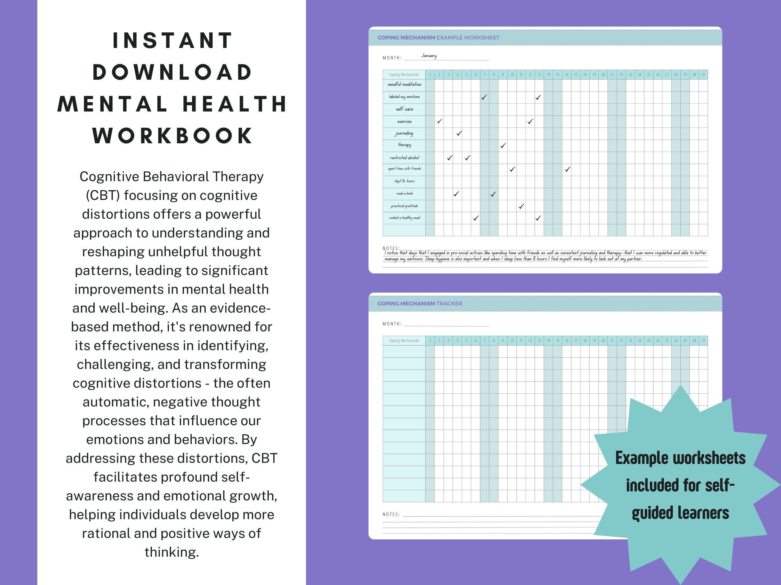 CBT Worksheets Thought Record Mental Health Workbook, Therapy ...