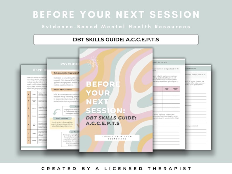 DBT Skills Guide ACCEPTS Mental Health Workbook, Therapy Worksheets ...