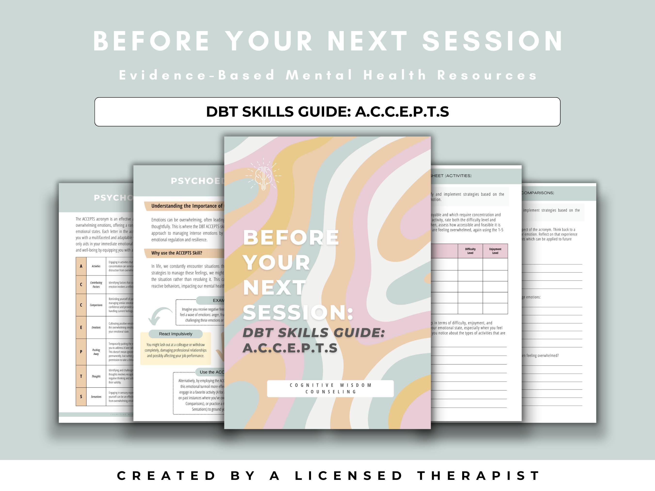 DBT Skills Guide ACCEPTS Mental Health Workbook, Therapy Worksheets ...