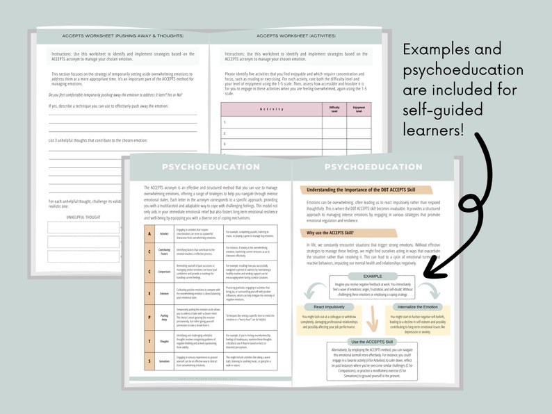 DBT Skills Guide ACCEPTS Mental Health Workbook, Therapy Worksheets ...