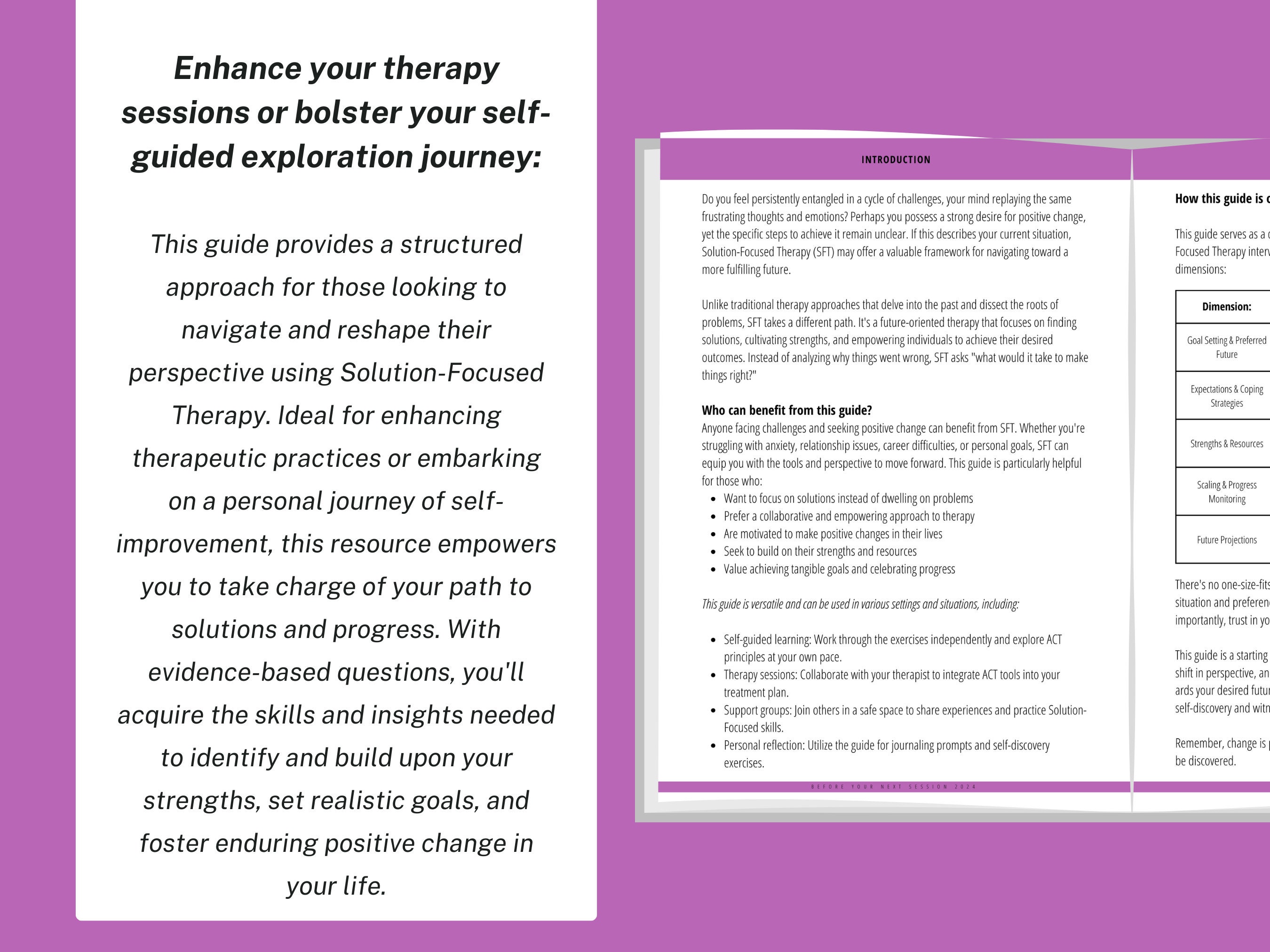 Solution Focused Therapy Question Guide, SFBT Therapy Worksheets ...