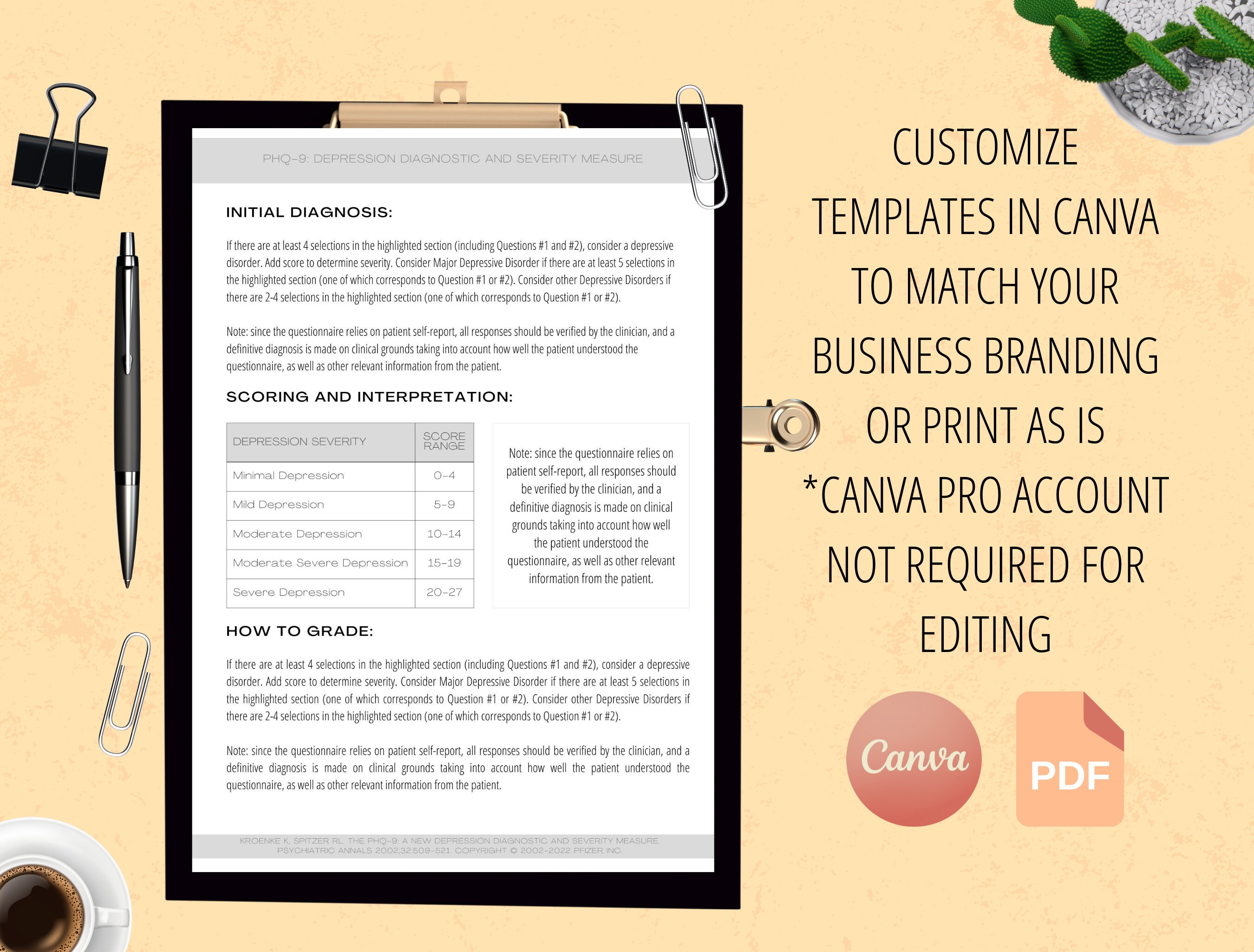 Depression Therapy Outcome Measures Screening Tool PHQ-9 Mental Health ...