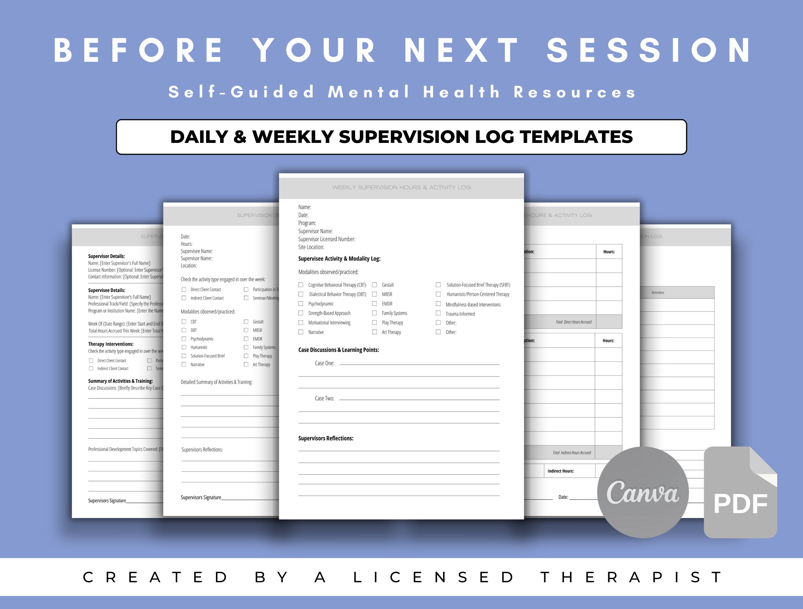 Clinical Supervision Session Form and Activity Hours Log, Private ...