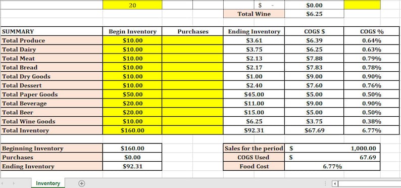 Excel Template Restaurant Inventory - Etsy