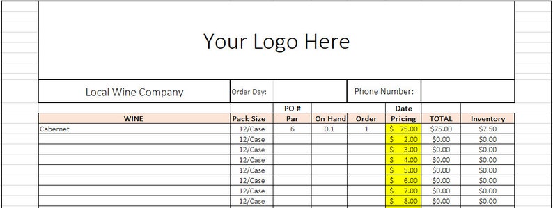 Excel Template Restaurant Wine Order Guide - Etsy