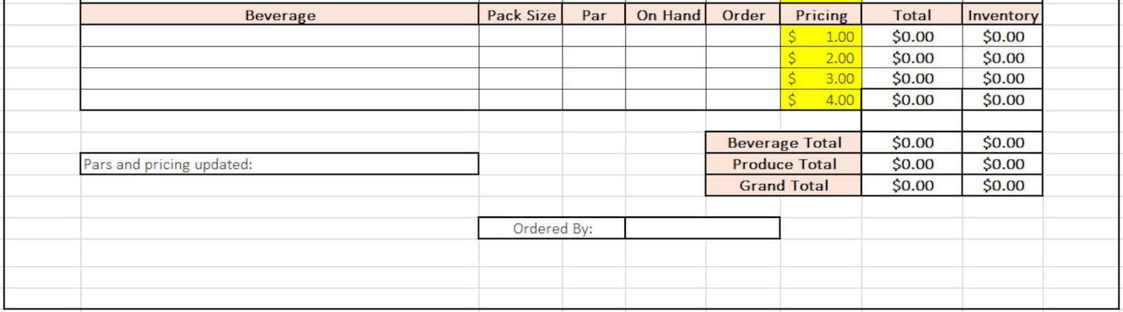 Excel Template Restaurant Produce Order Guide - Etsy