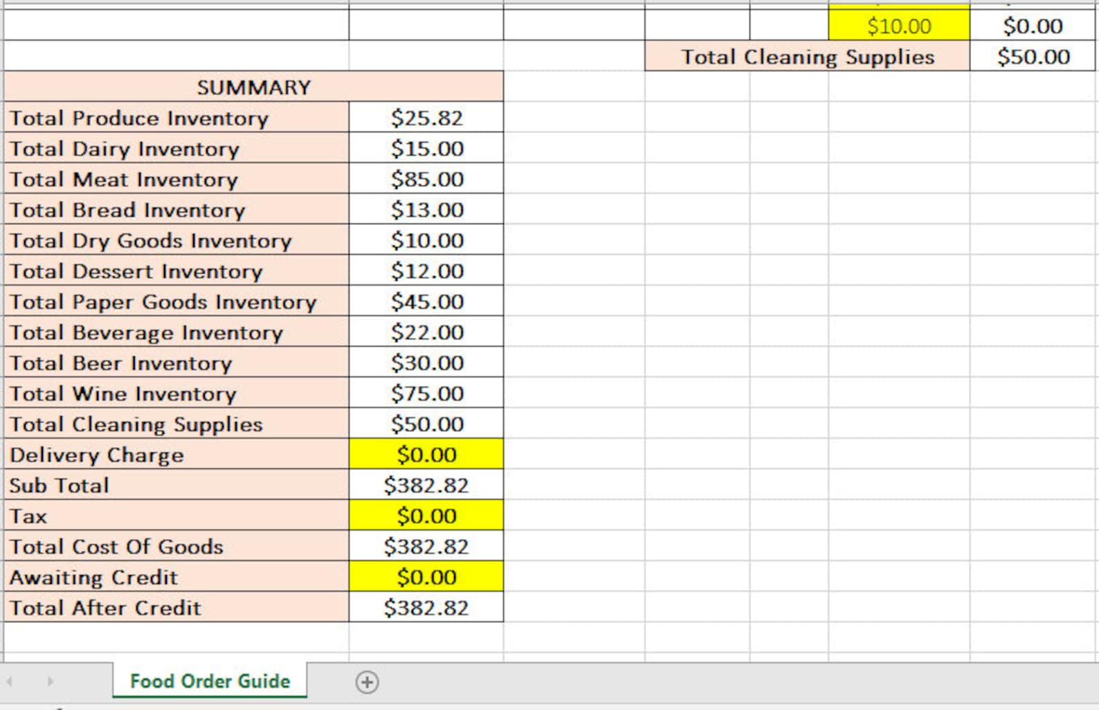Excel Template Restaurant Food Order Guide - Etsy