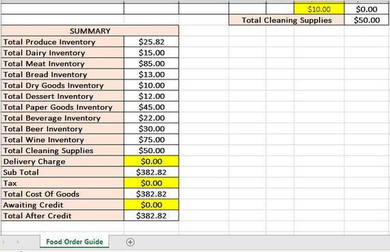 Restaurant Spreadsheets