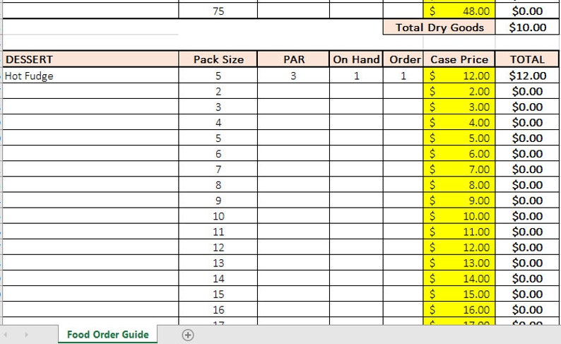 Excel Template Restaurant Food Order Guide - Etsy