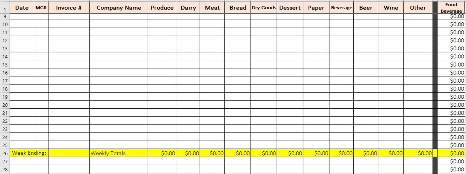 Excel Template Restaurant Invoice Log - Etsy