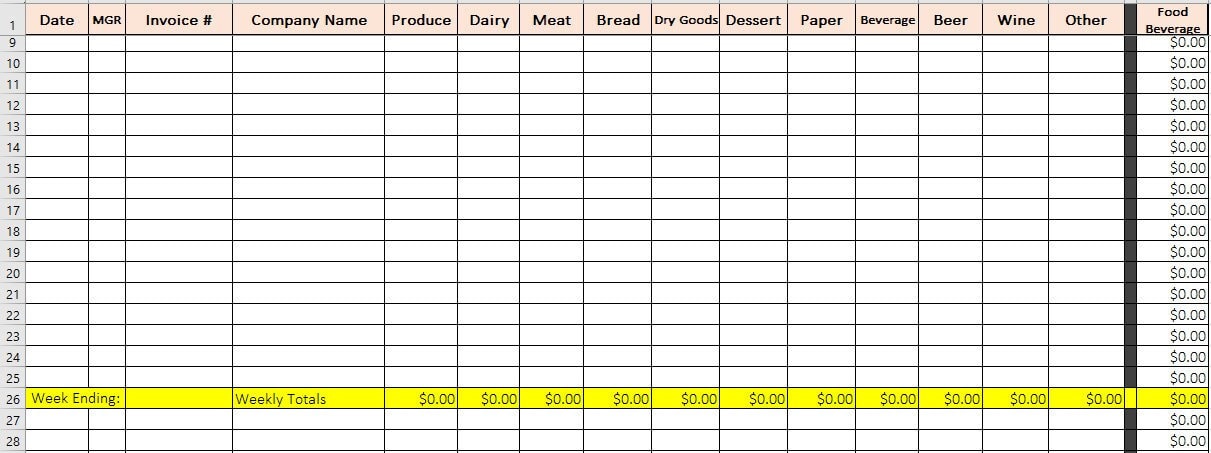Excel Template Restaurant Invoice Log - Etsy